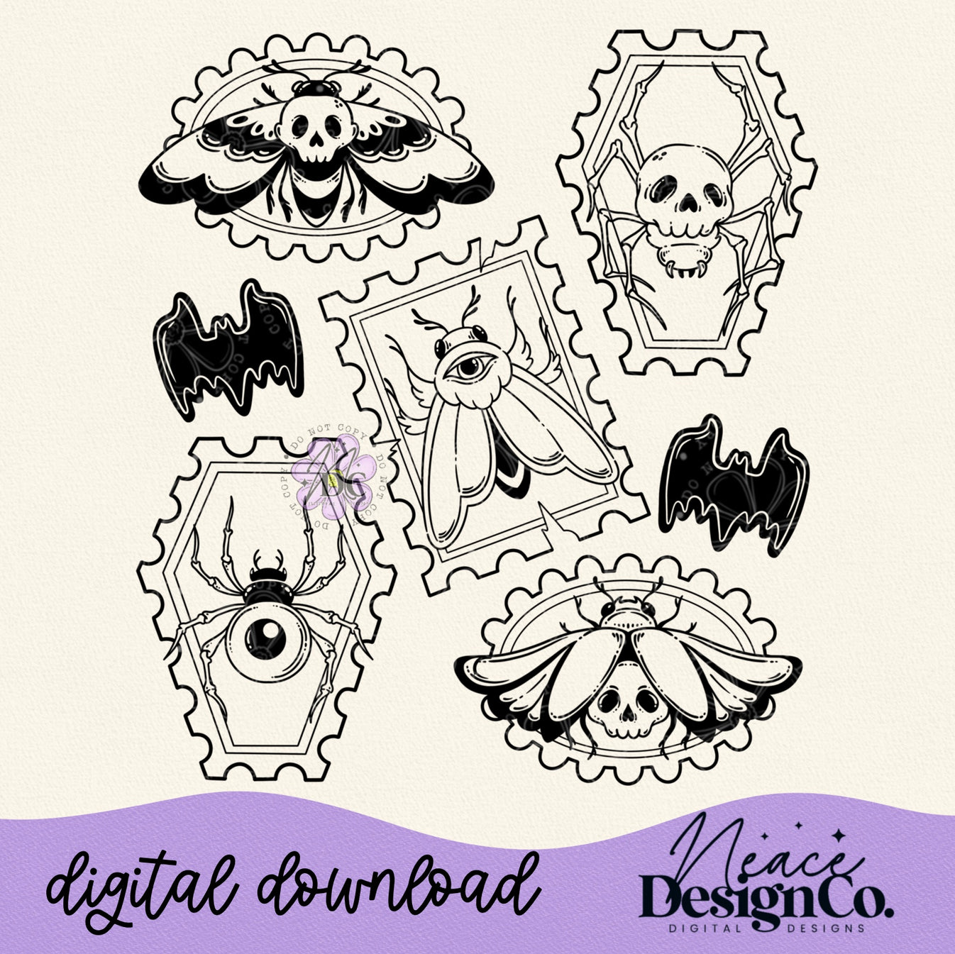 Insect Stamp Collage Single Color Digital PNG – Neace Design Co ...