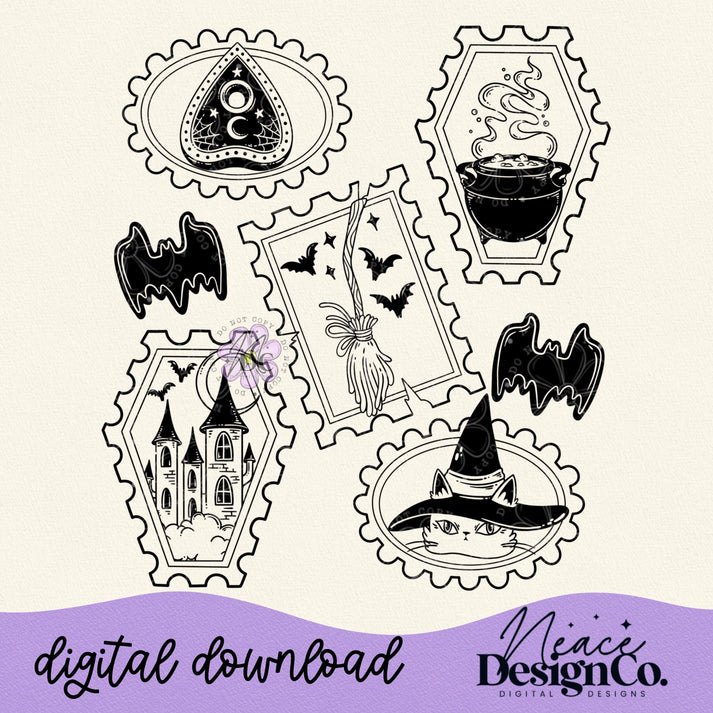 Witchy Stamp Collage Single Color Digital PNG – Neace Design Co ...