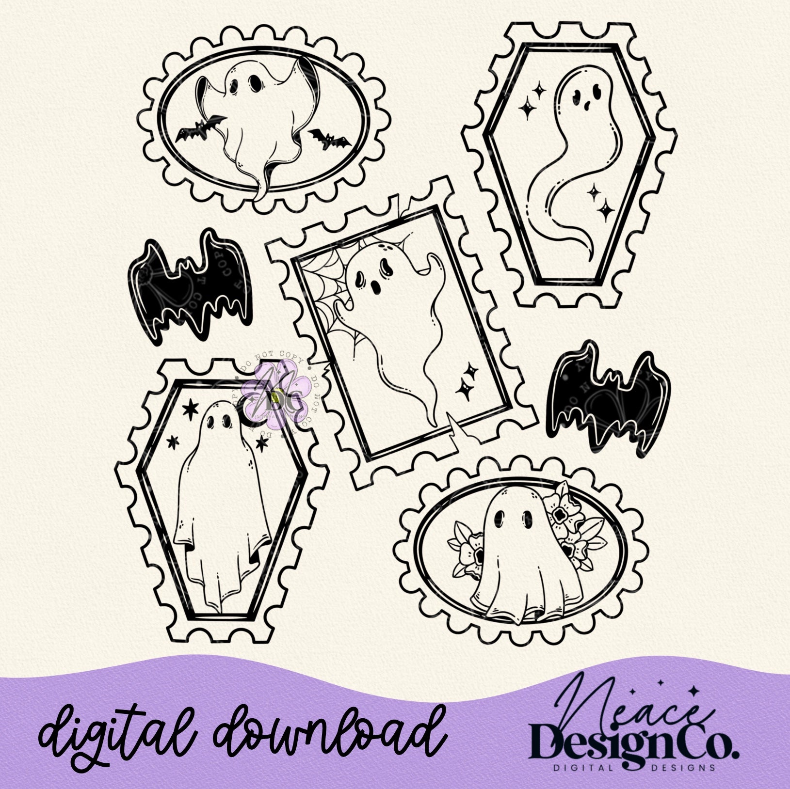 Ghost Stamp Collage Single Color Digital PNG – Neace Design Co. Digital ...