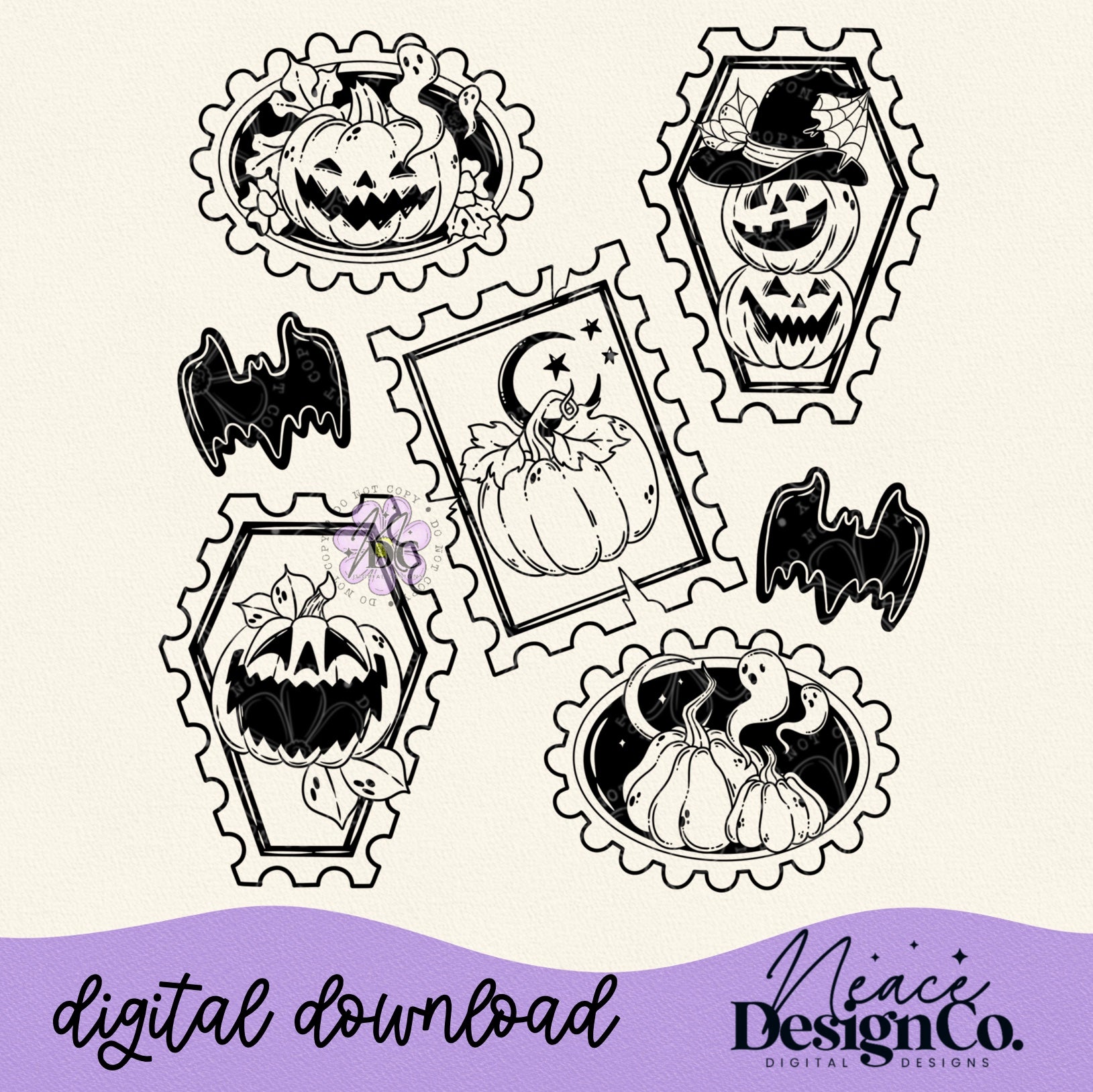 Pumpkin Stamp Collage Single Color Digital PNG – Neace Design Co ...