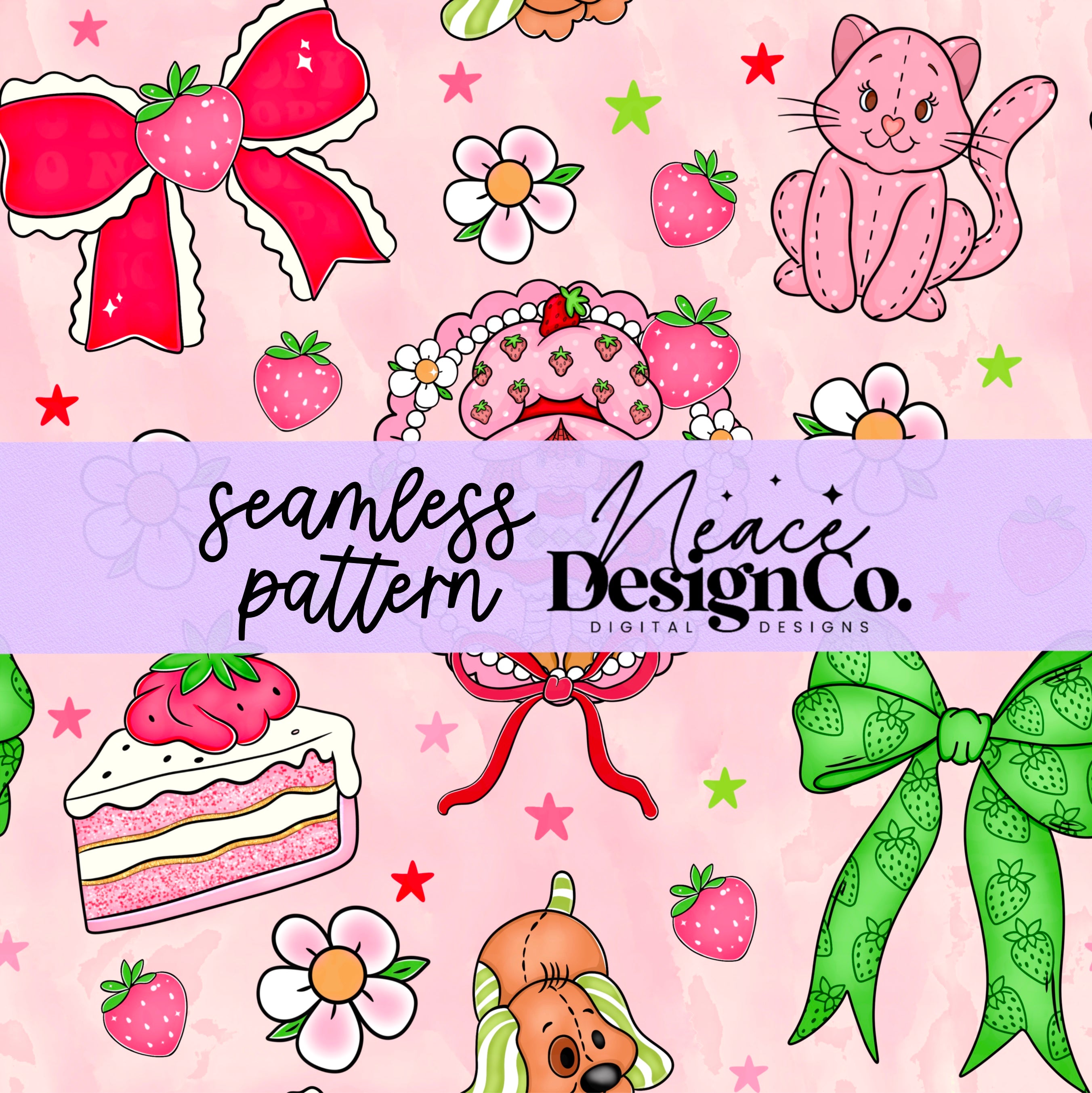 Strawberry Shortcake Bow Collage Seamless (2 Colors) Digital PNG ...