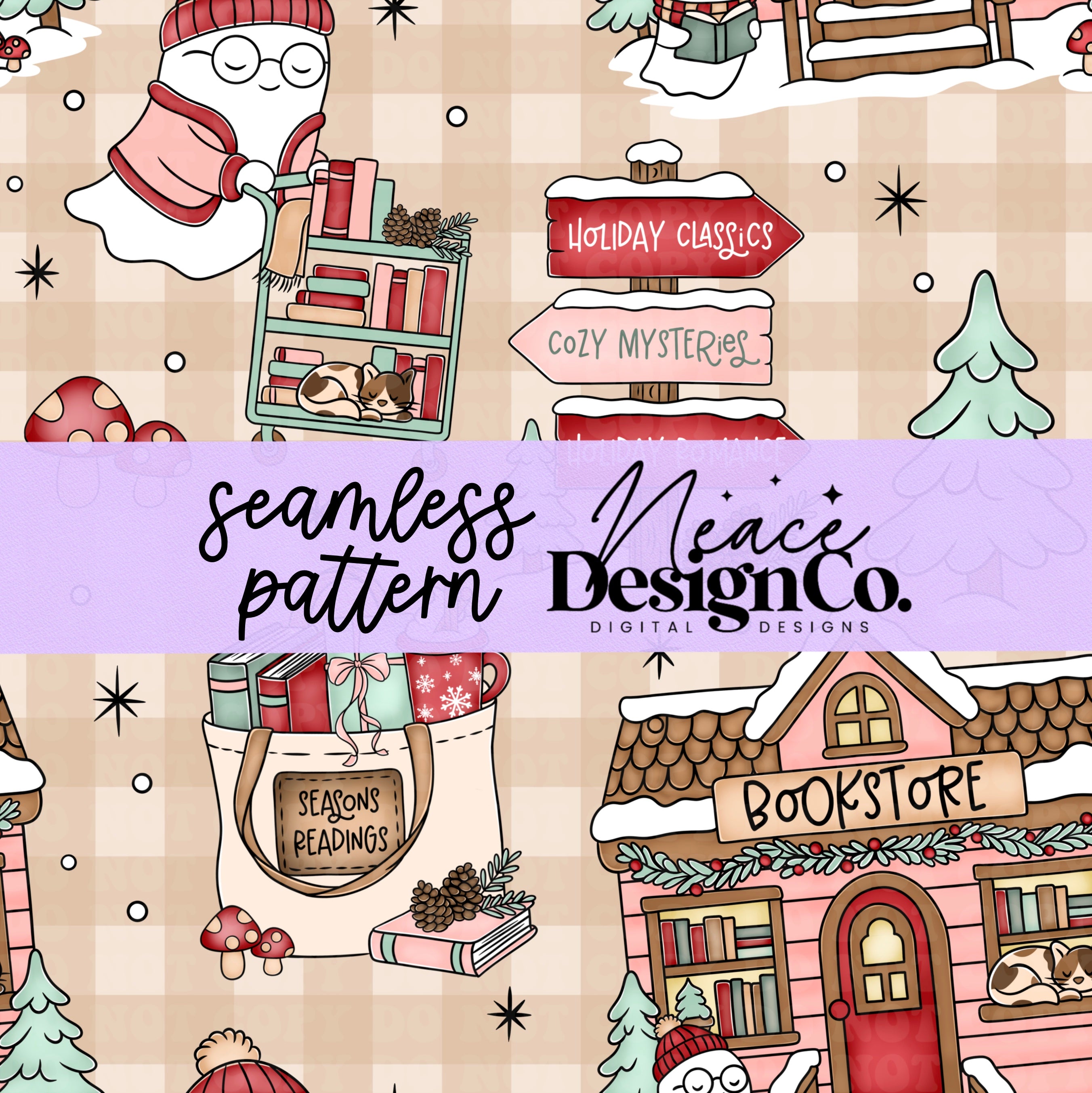 Winter Bookstore Seamless Digital PNG – Neace Design Co. Digital Designs