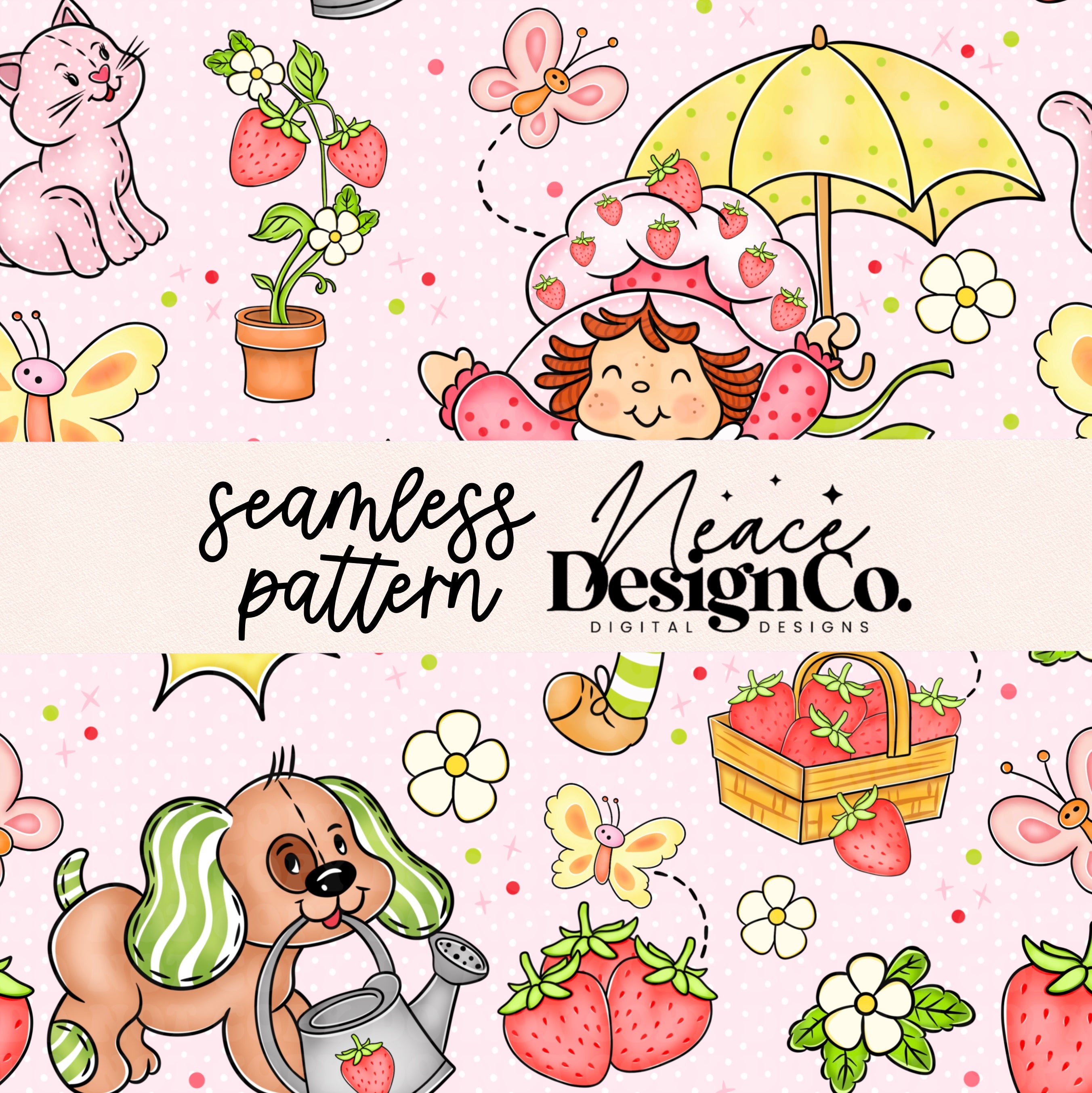 Springtime Strawberry Seamless Digital PNG – Neace Design Co. Digital ...
