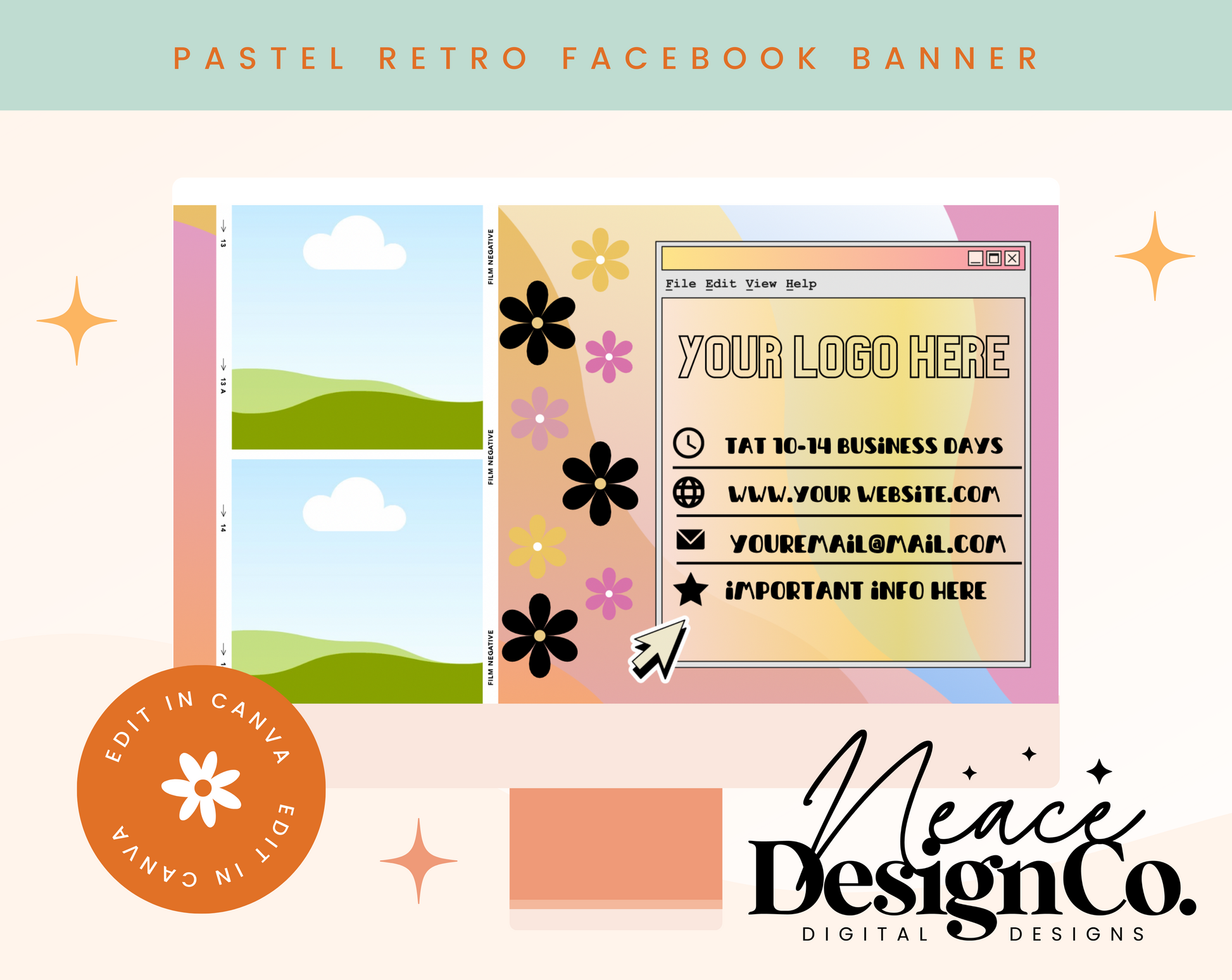 Editable Pastel Retro Facebook Cover Photo – Neace Design Co. Digital ...